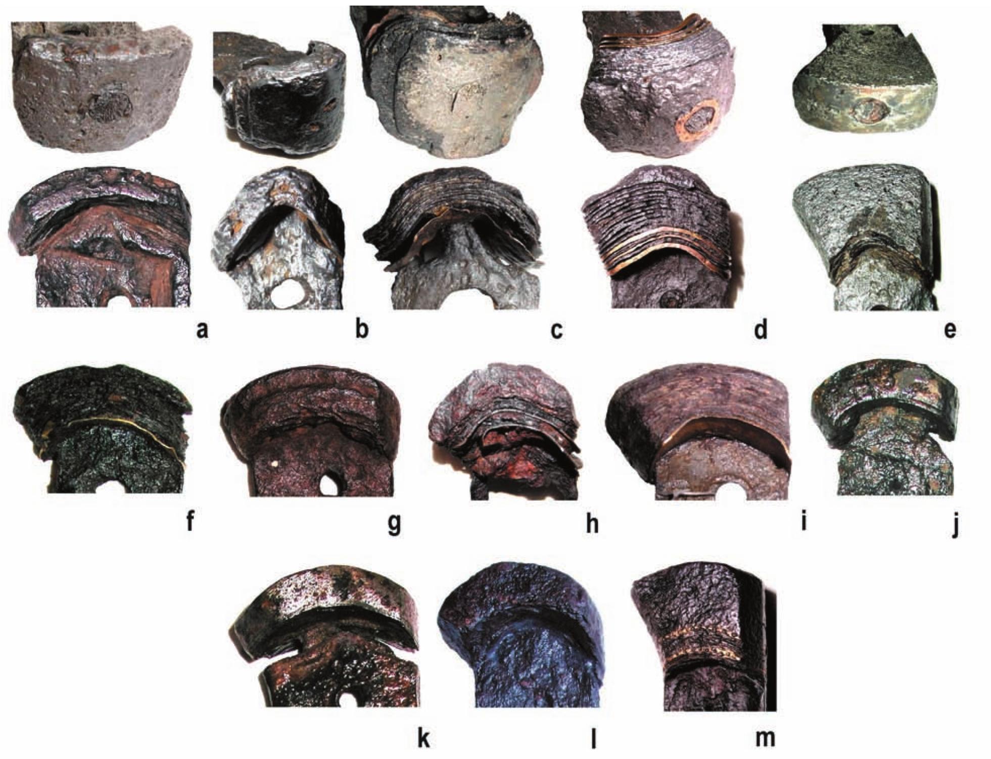 Details of the pommels of the investigated dussacks: a