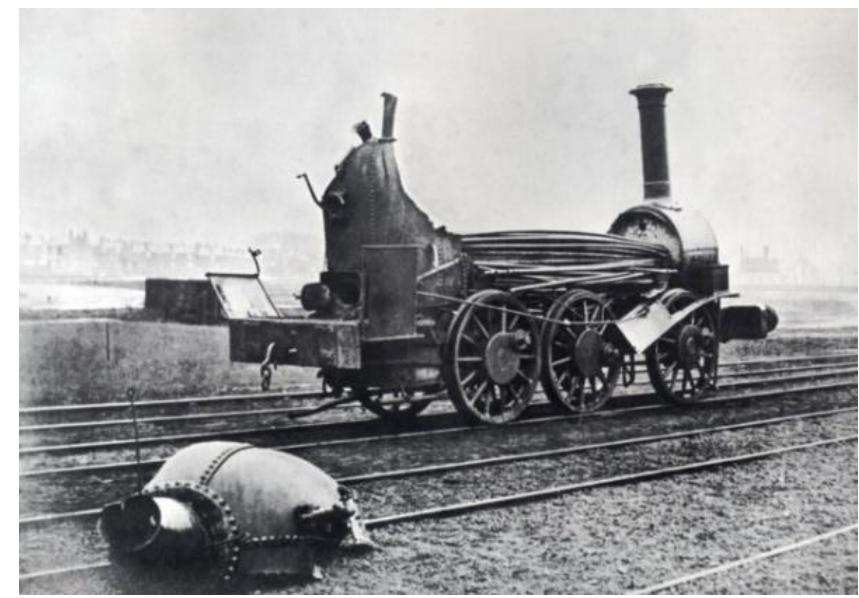 Exploded train steam boilers