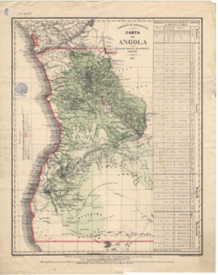 Map of angola, containing indicators for agricultural