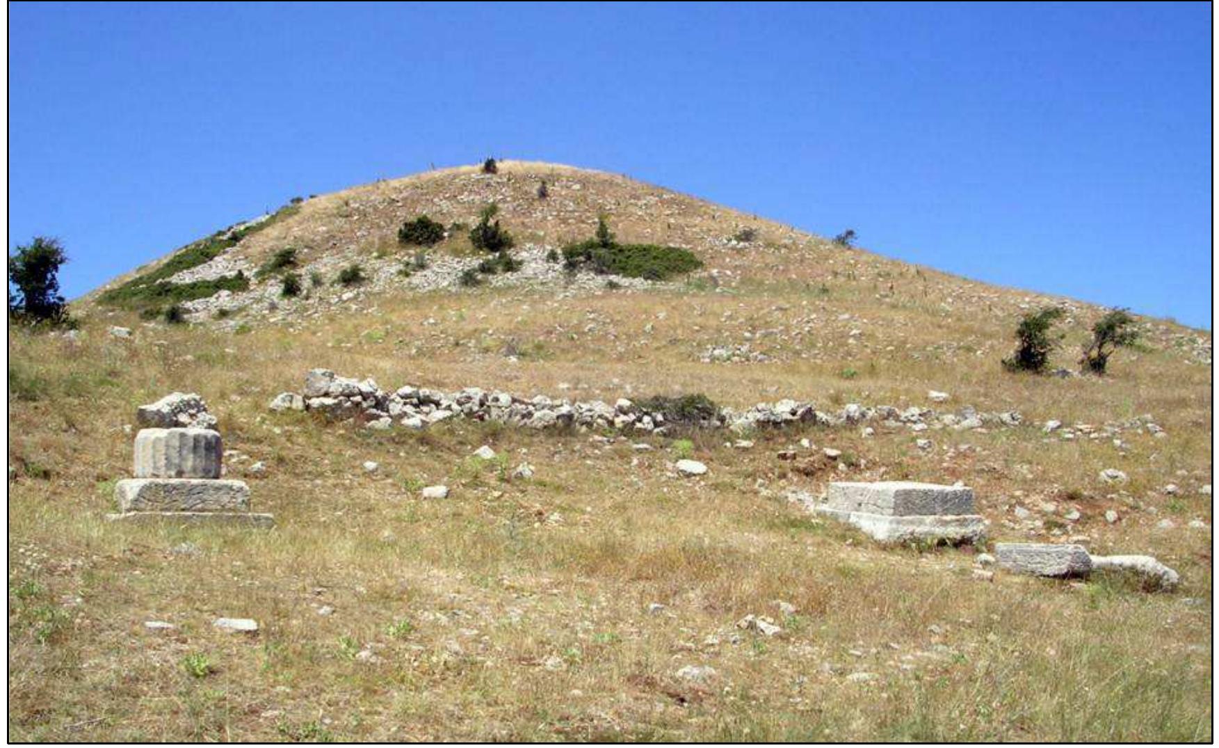 Mount lykaion: temenos, column bases and ash altar mound,