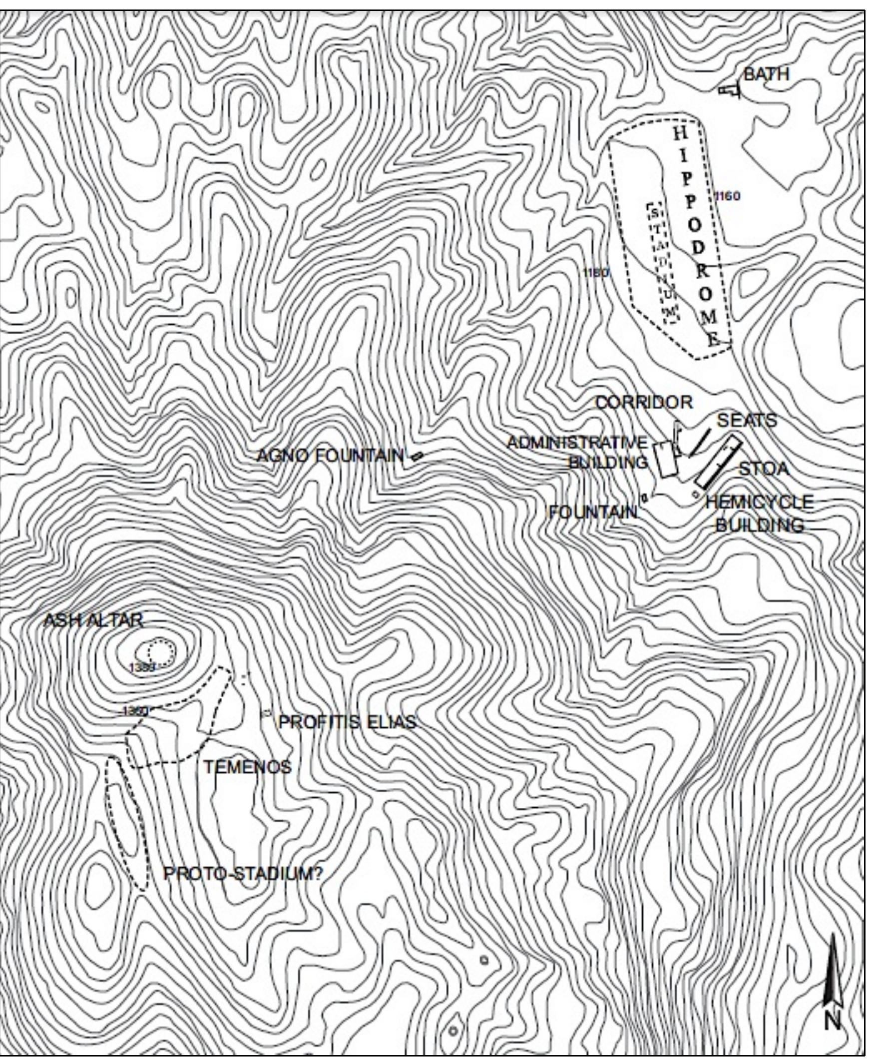 Mount lykaion: map of the upper and lower parts of the