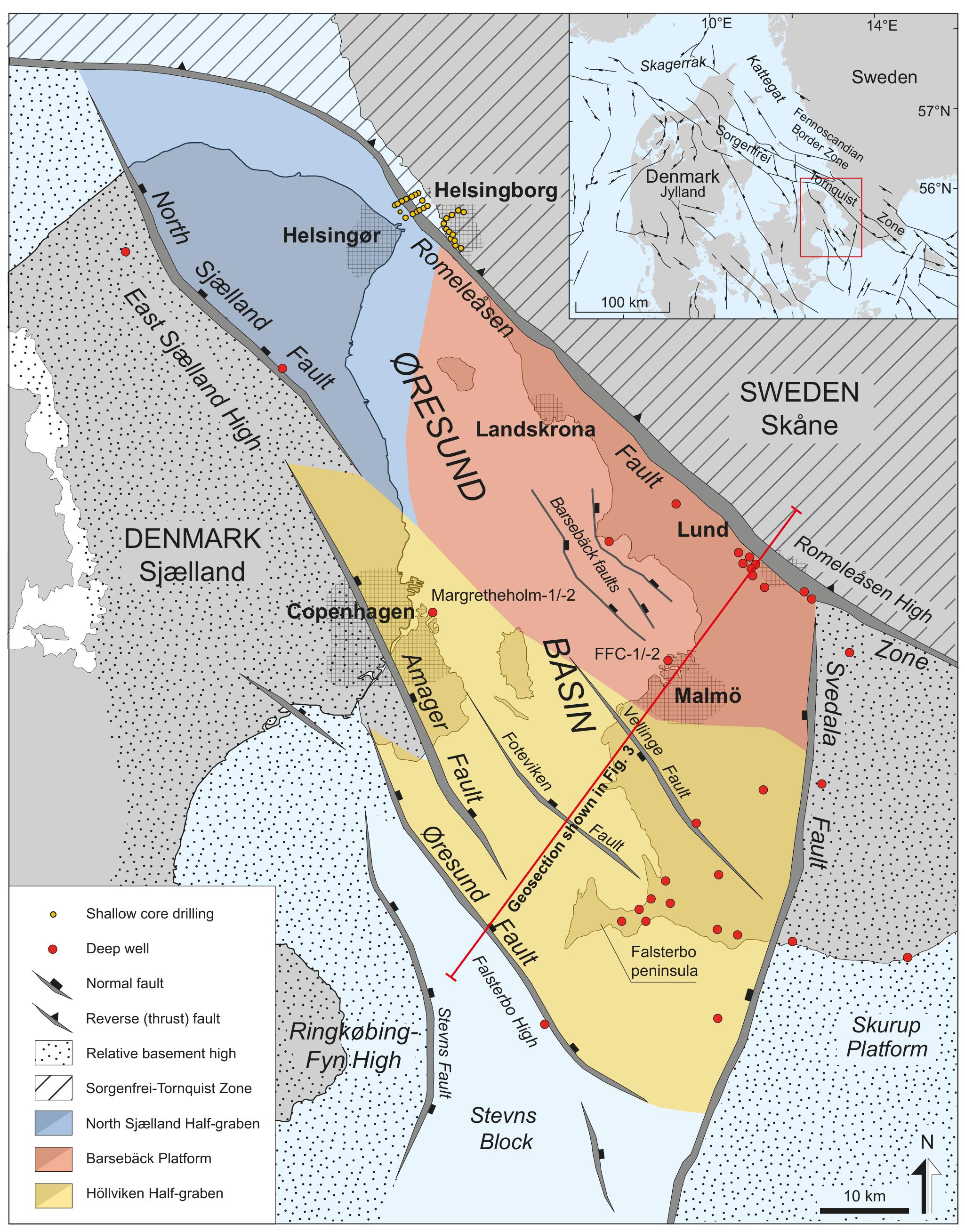 Schematic structural map showing the location of the main