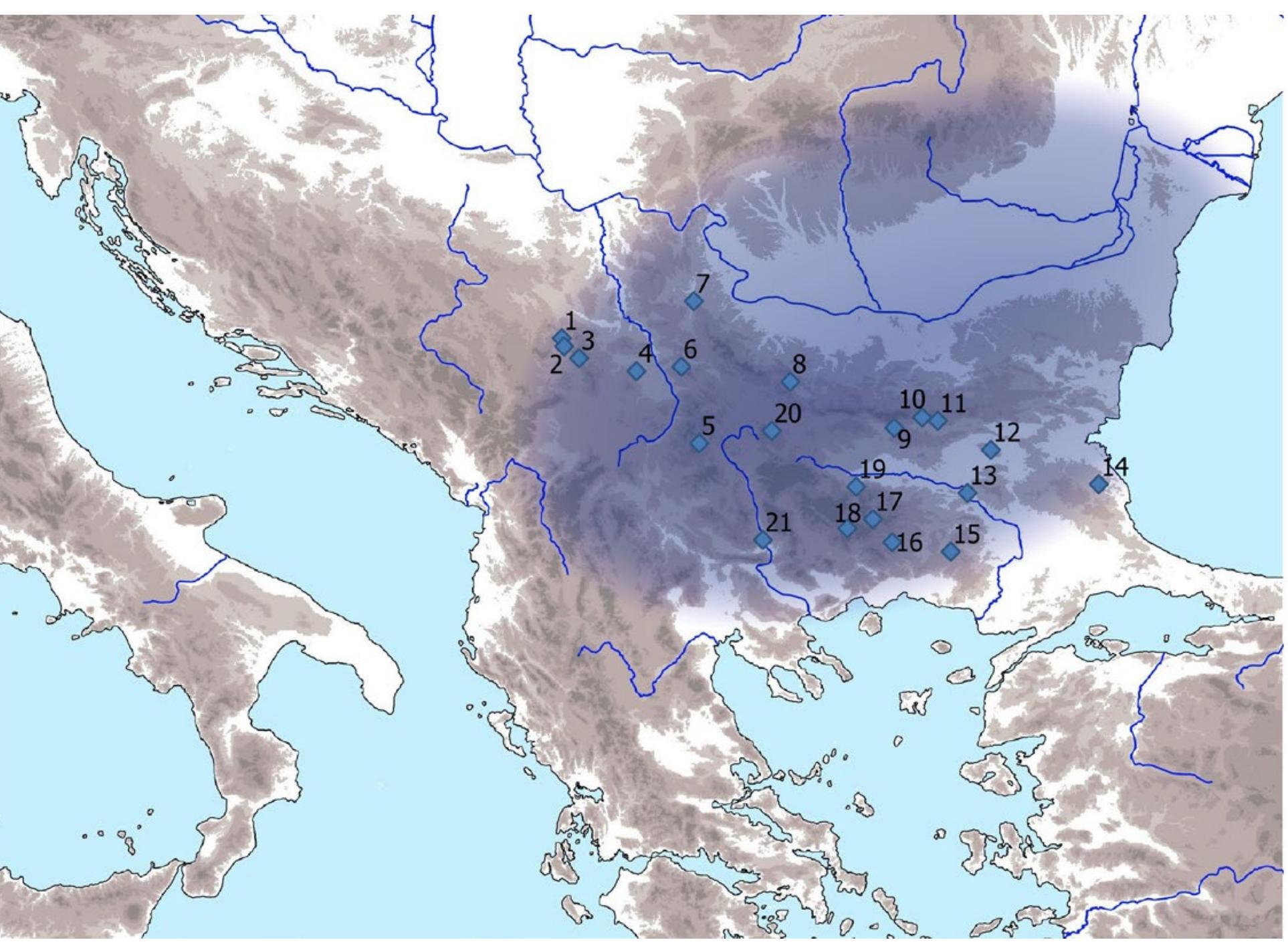 Map showing the main areas of distribution of