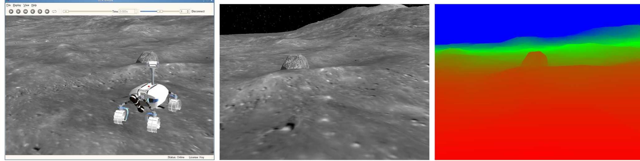 Simulatior visualization of the lru on the moon (left) with