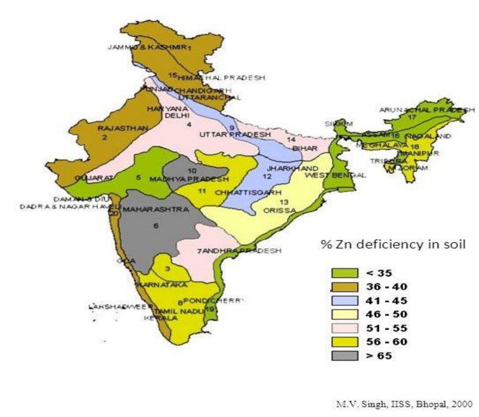 Map showing extent of zinc deficiency in india or flooding,