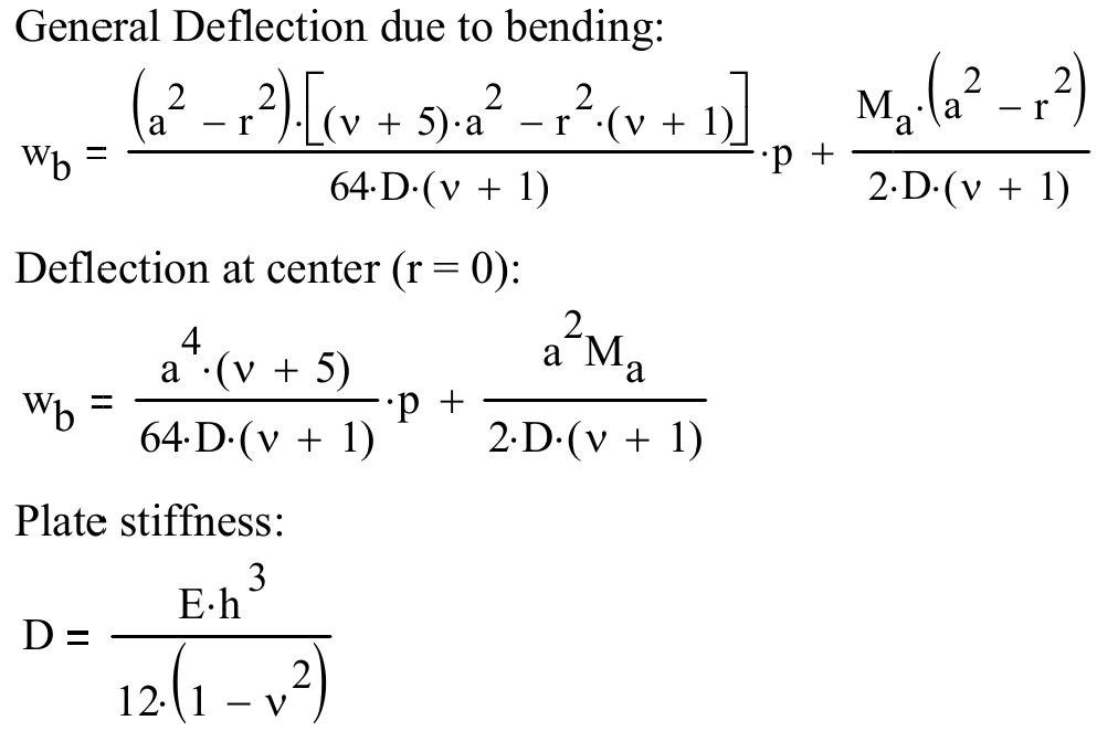 Bending deflection for a disk with uniform pressure and a