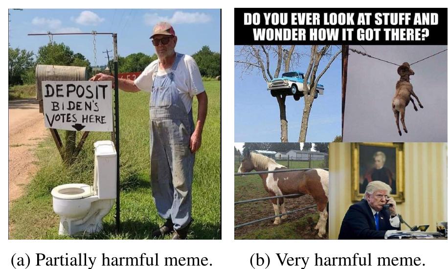 Examples of harmful memes. (a) a meme that is partially