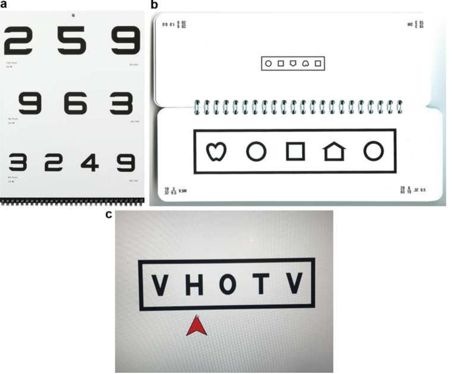 Examples of recognition charts with optotypes for children