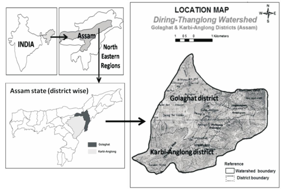 Location map of diring-thanglong watershed, assam formations