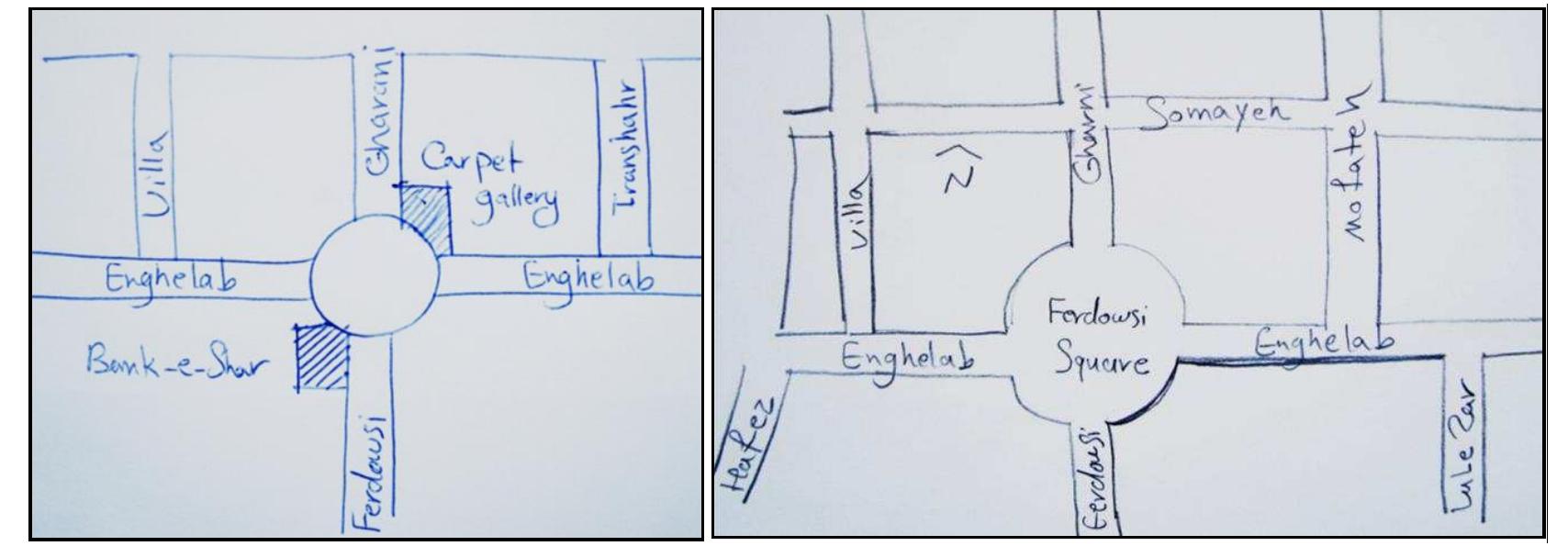 Cognitive maps in ferdowsi square (maps by participants)