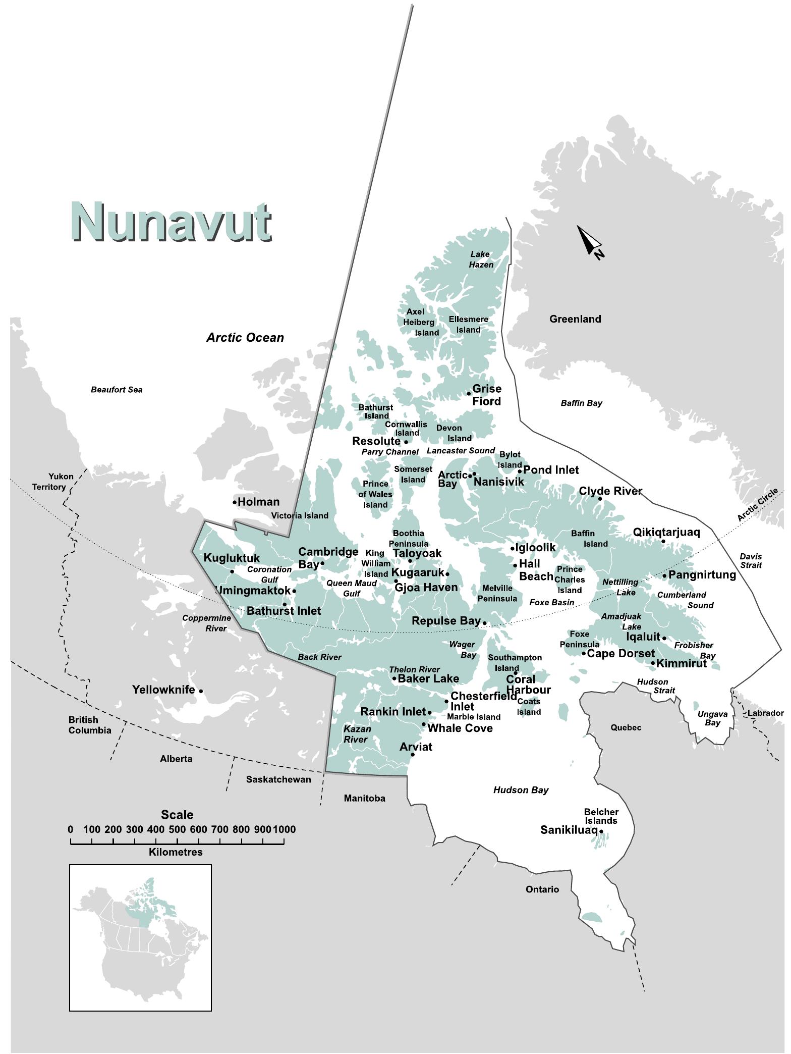 Political map of nunavut. reproduced with the permission of