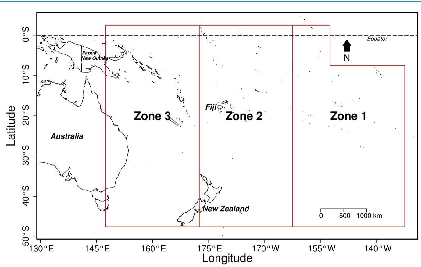 Map of the eastern and western south pacific region showing