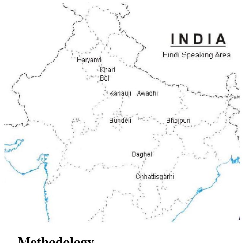 The map of the hindi speaking regions of india indicating