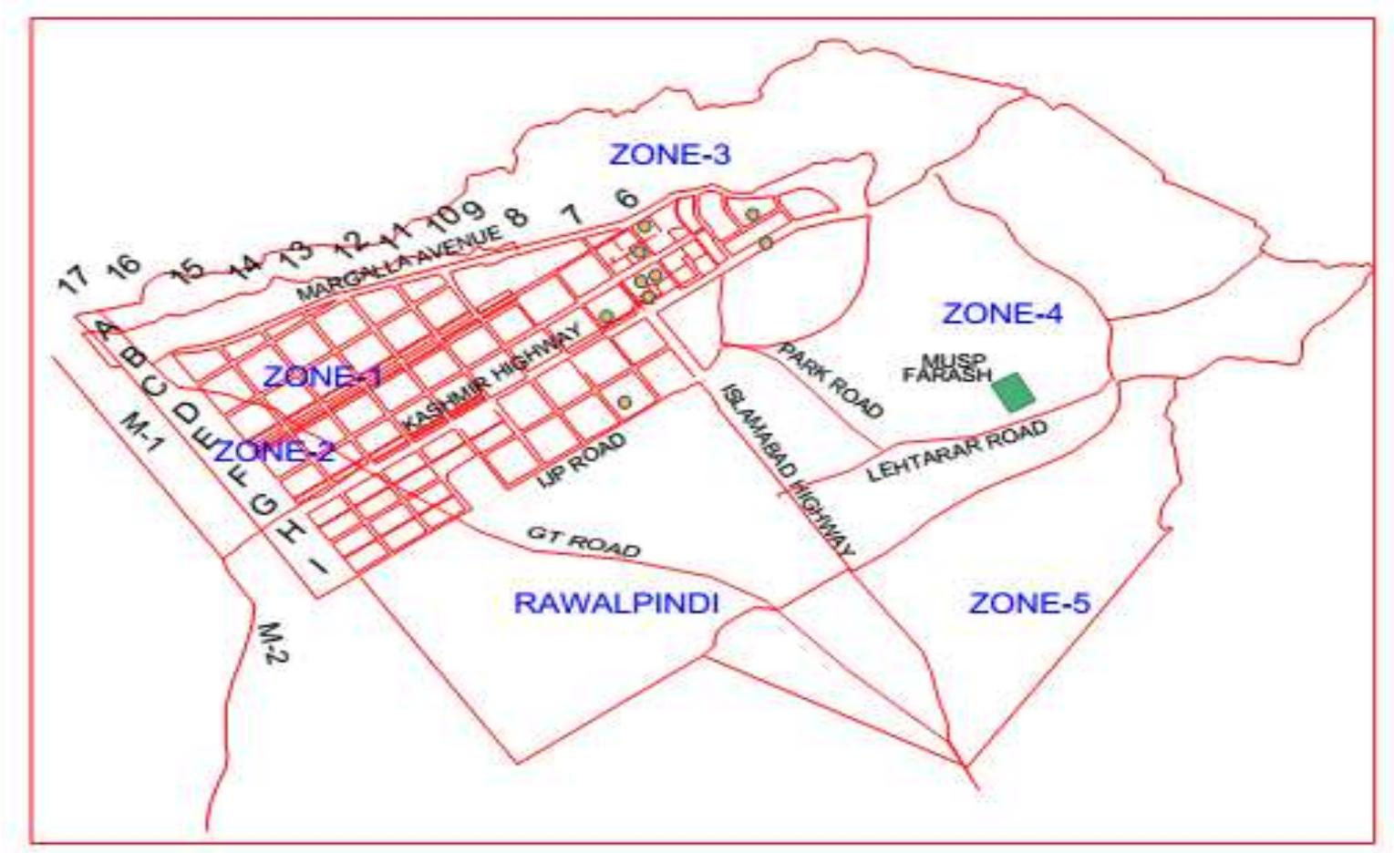 Master plan of islamabad showing the location of recognized