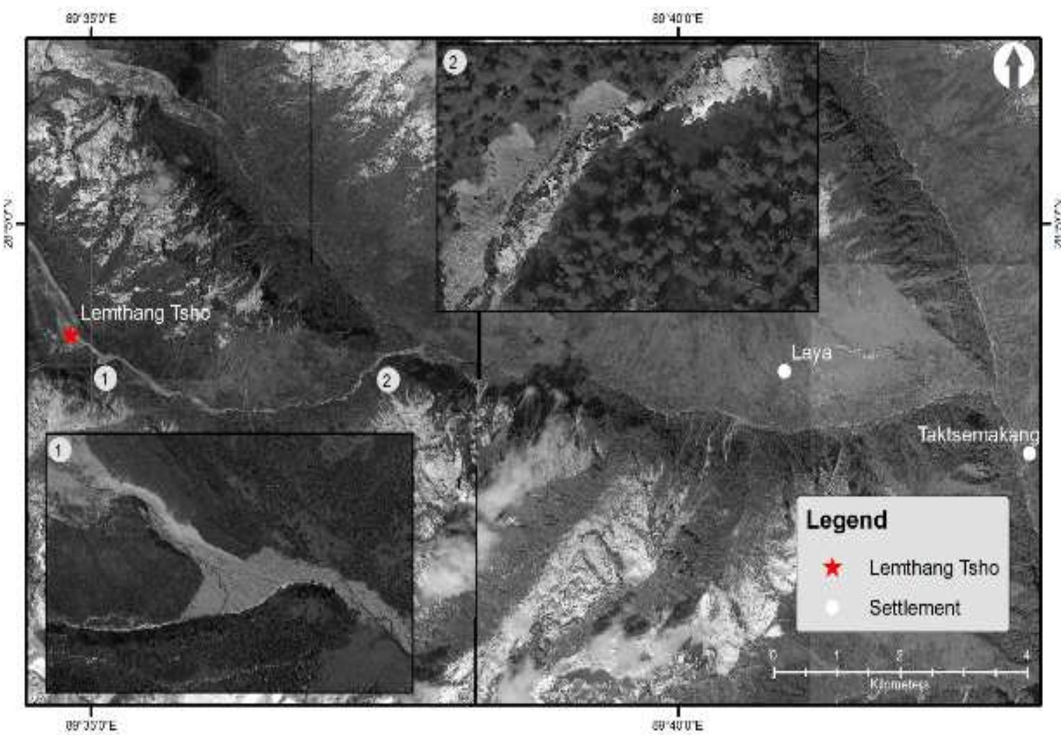 Map showing deposition and erosion areas in the vicinity of