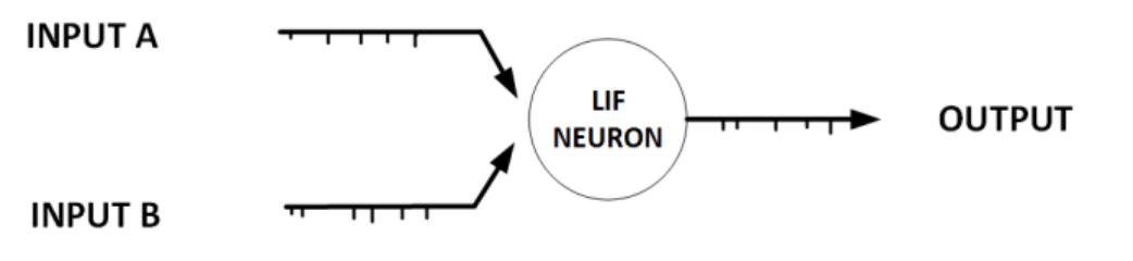 Network diagram for the and snn which consists of two spike