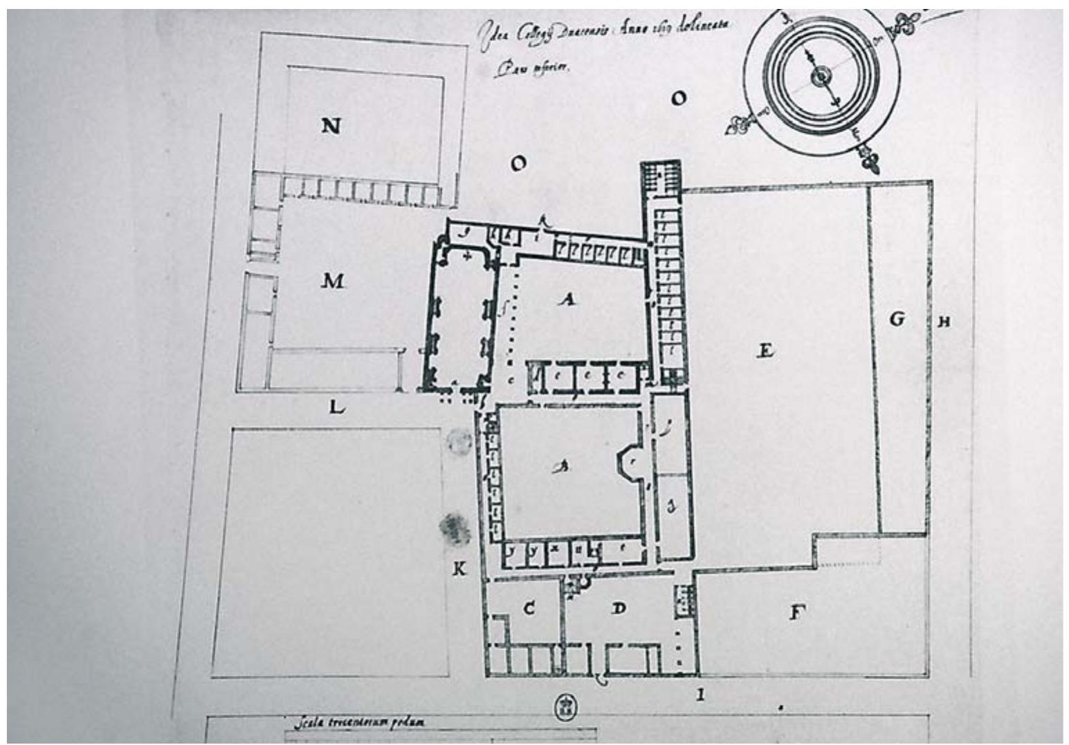 Plan of the jesuit college of dovai, washed pen drawing,