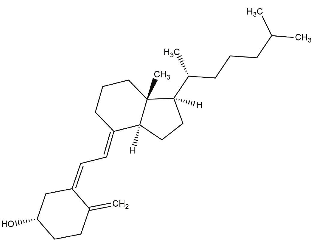 Chemical structure of cholecalciferol. the usp analytical