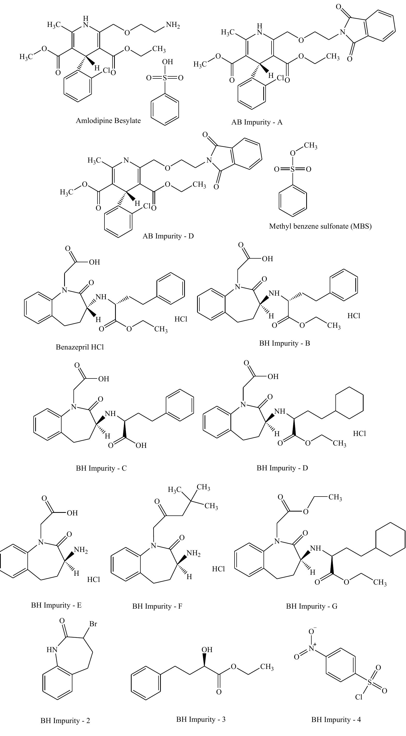 Chemical structure of benazepril hci and its related