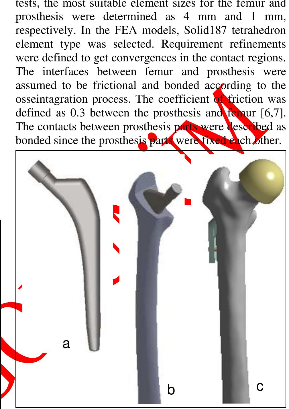 A) and b) the traditional hip prosthesis model with femur