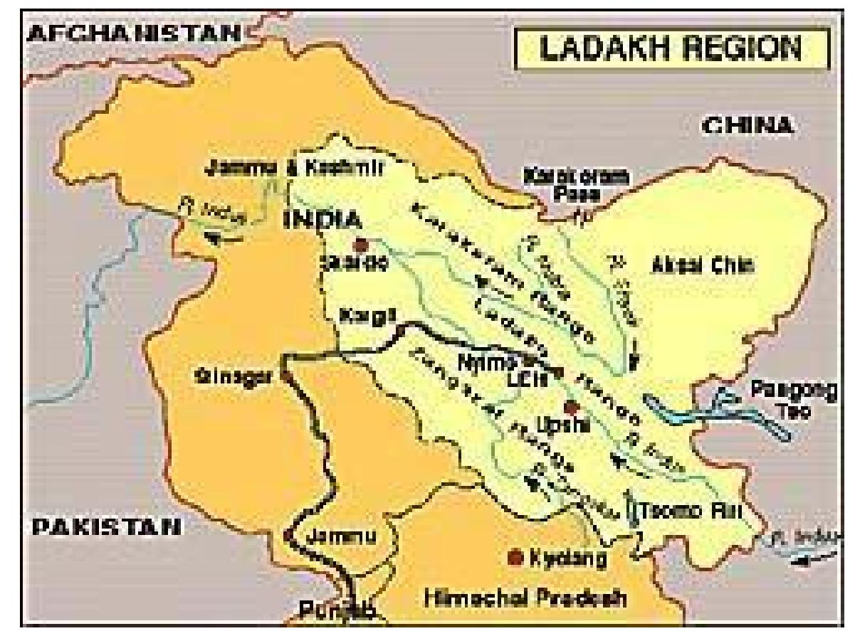 Map of trans himalayan region of india the northern part of