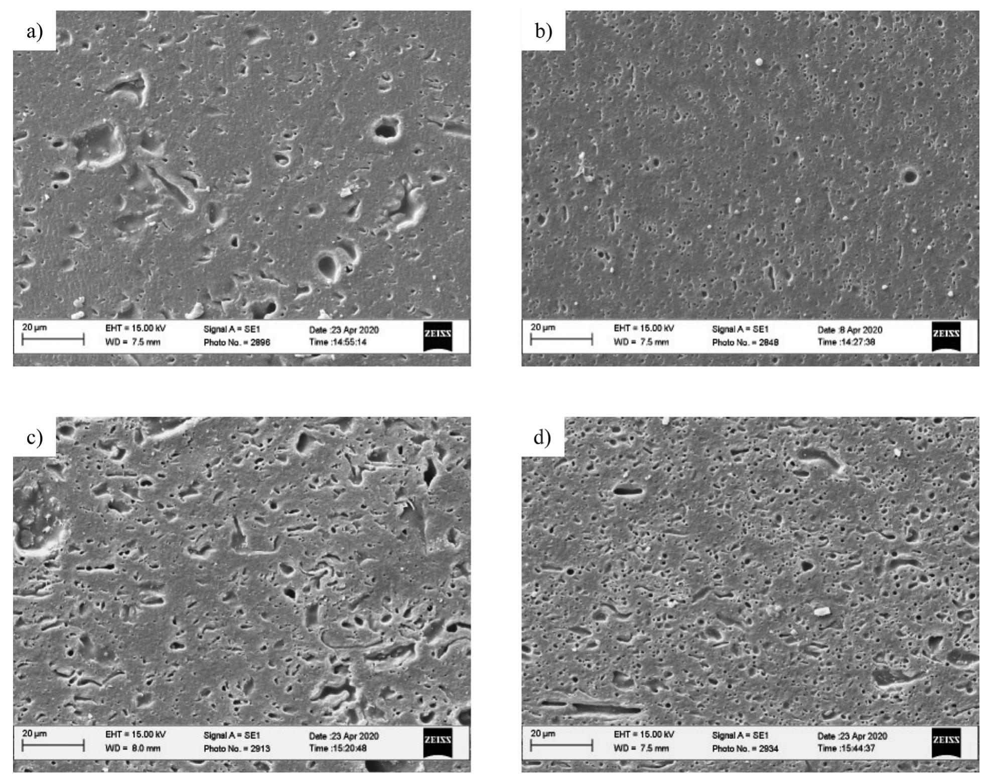 Sem images of the polished cross-section of the blends after