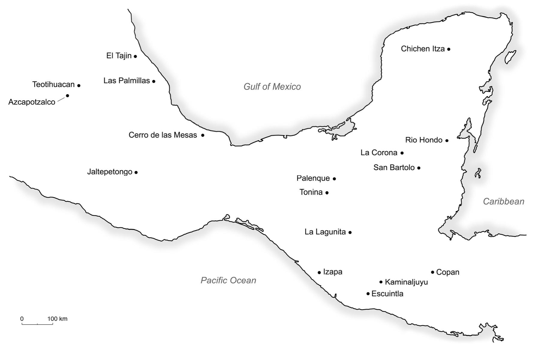 Map of mesoamerica showing the location of salient