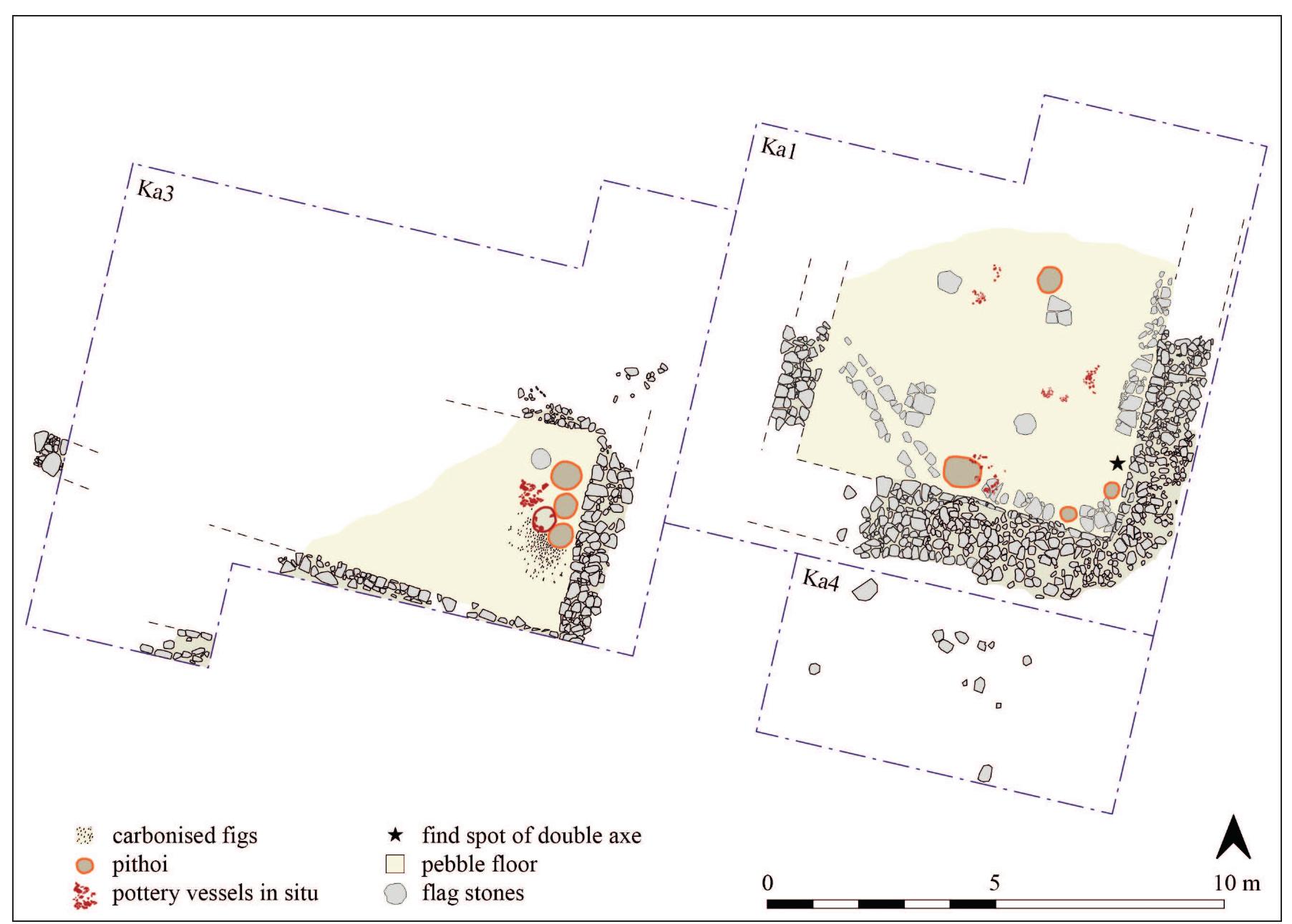 Plan of the building remains and finds in situ in the