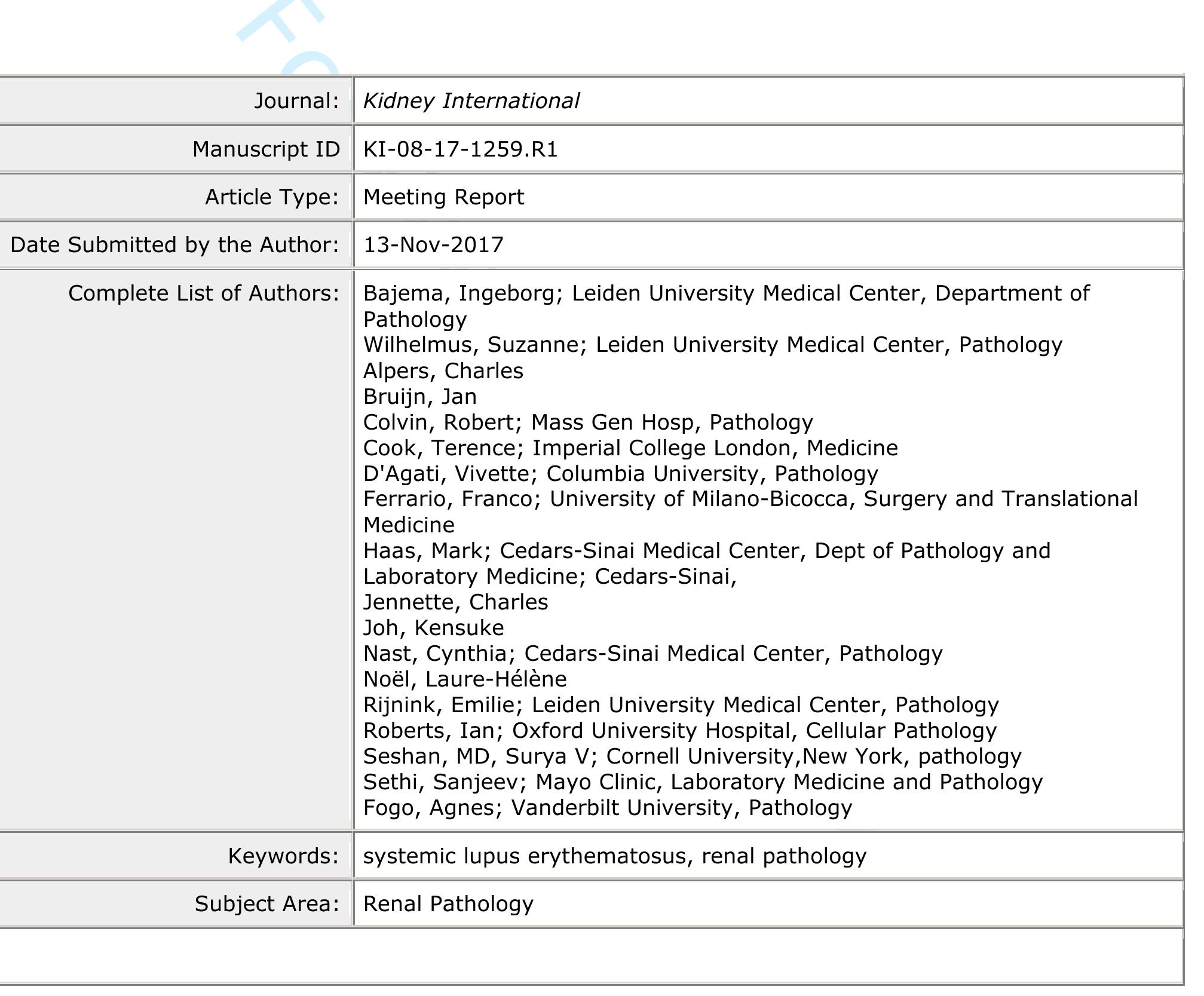 Revision of the isn/rps classification for lupus nephritis: