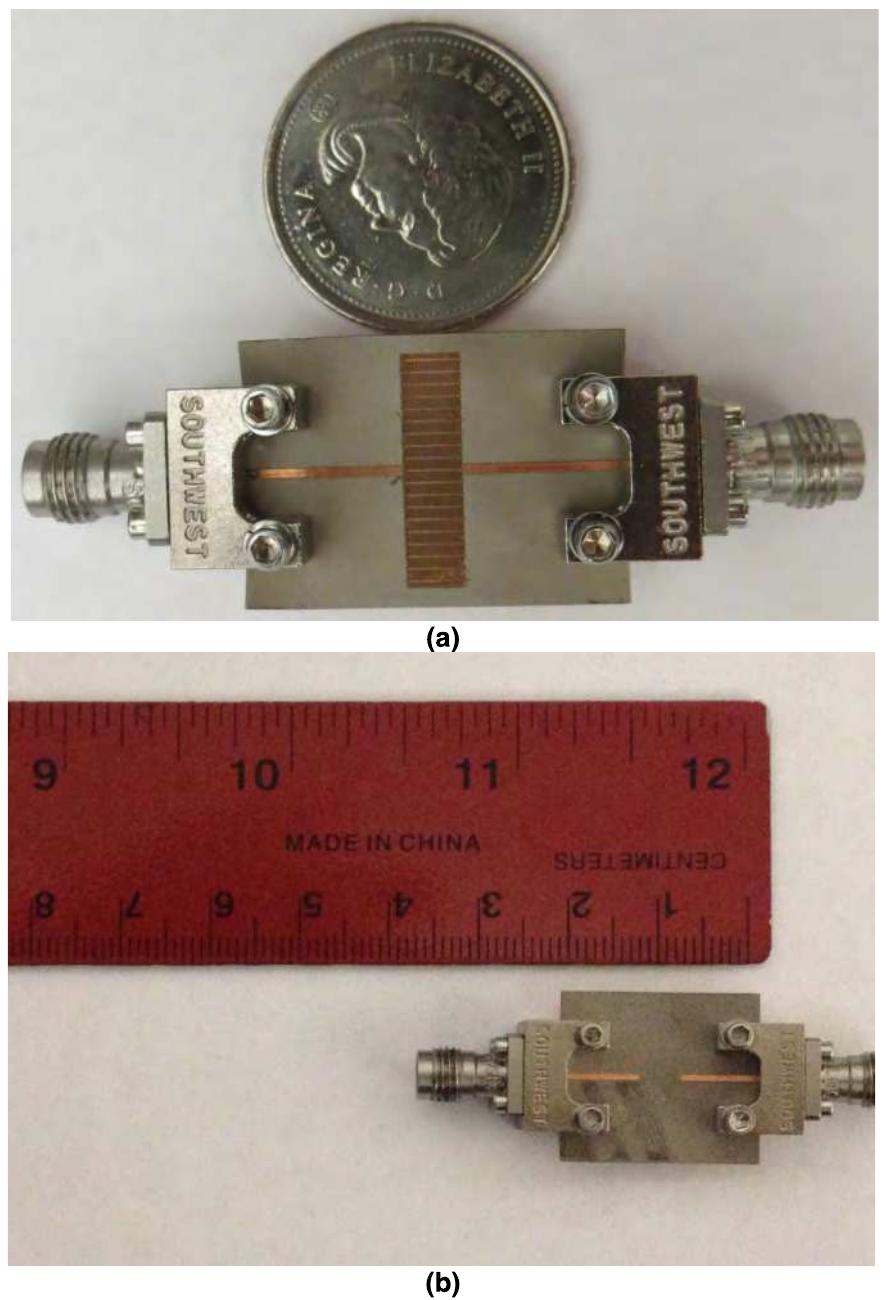 (a) the fabricated symmetric microstrip line structure and
