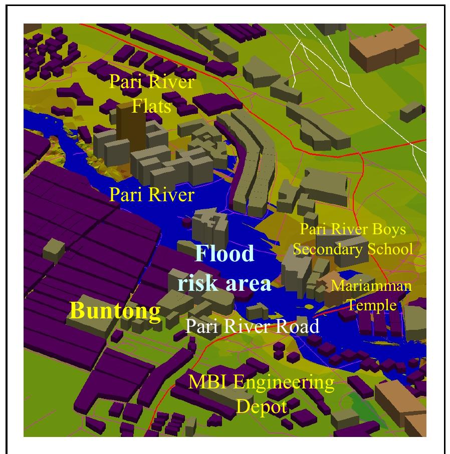 Flood risk map for d120, ari 100 years (q = 343.0 m’/s)-