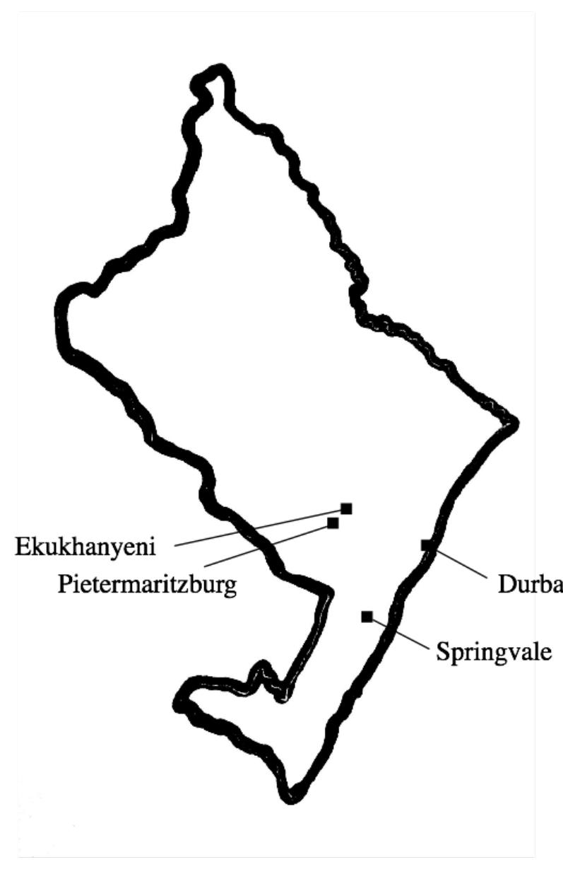 Map of natal showing places mentioned in text'”° amongst