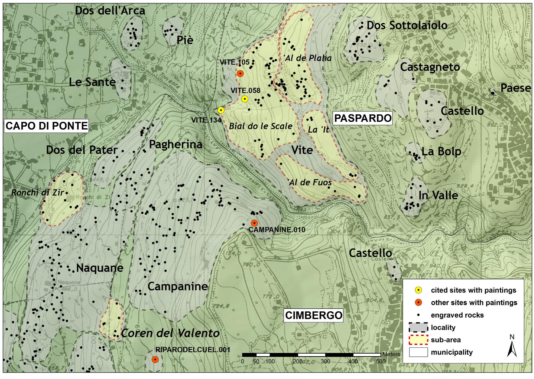 Map of the sites with rock paintings of valcamonica