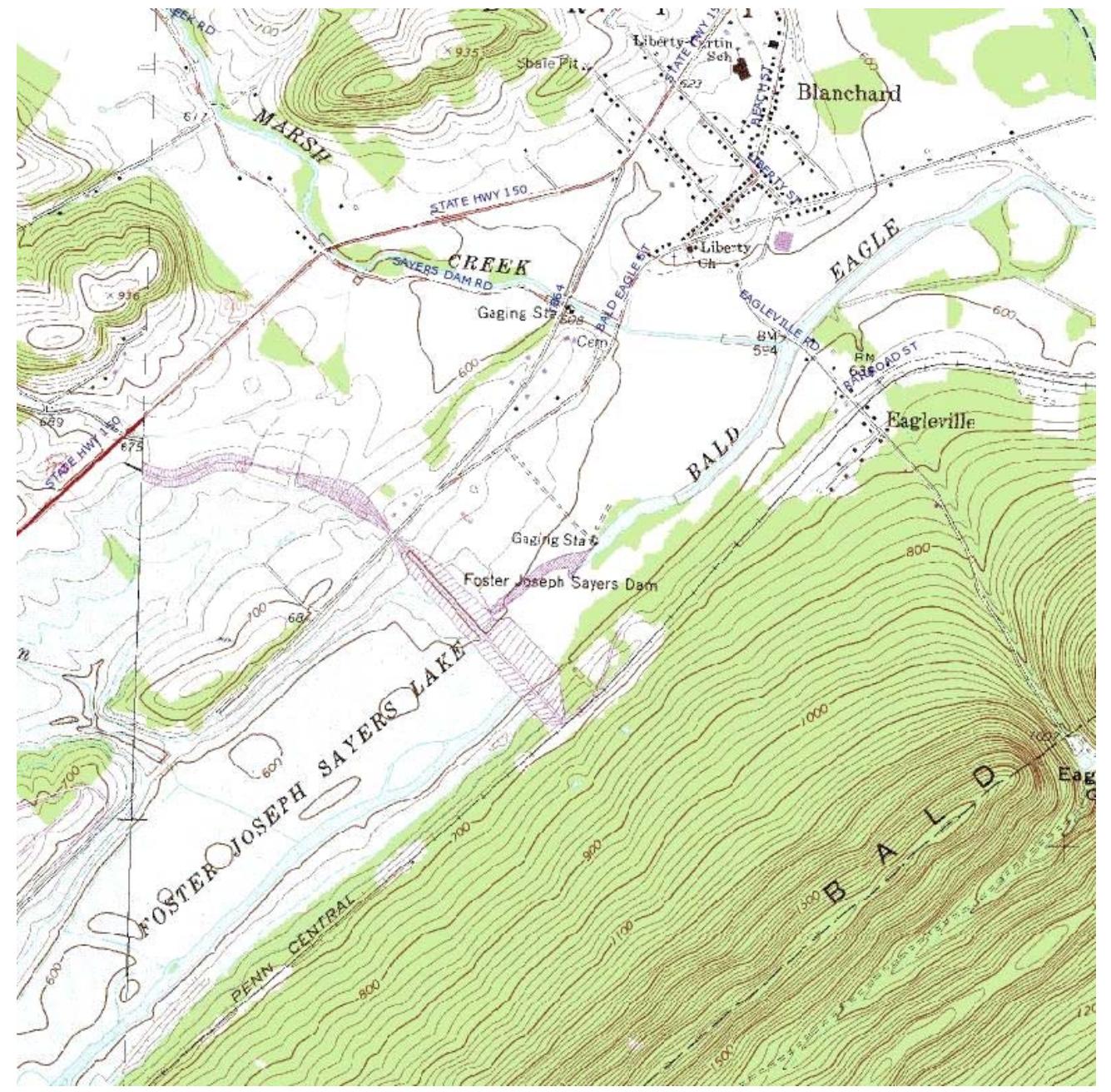 Topo map of sayers dam and vicinity area. in order to