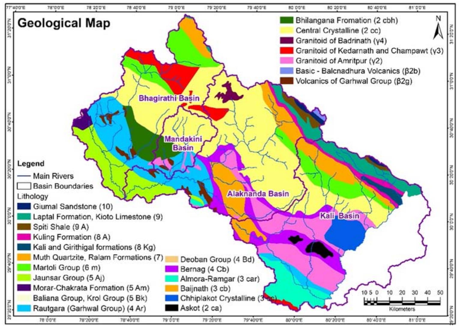 Geological map of river basins in uttarakhand.