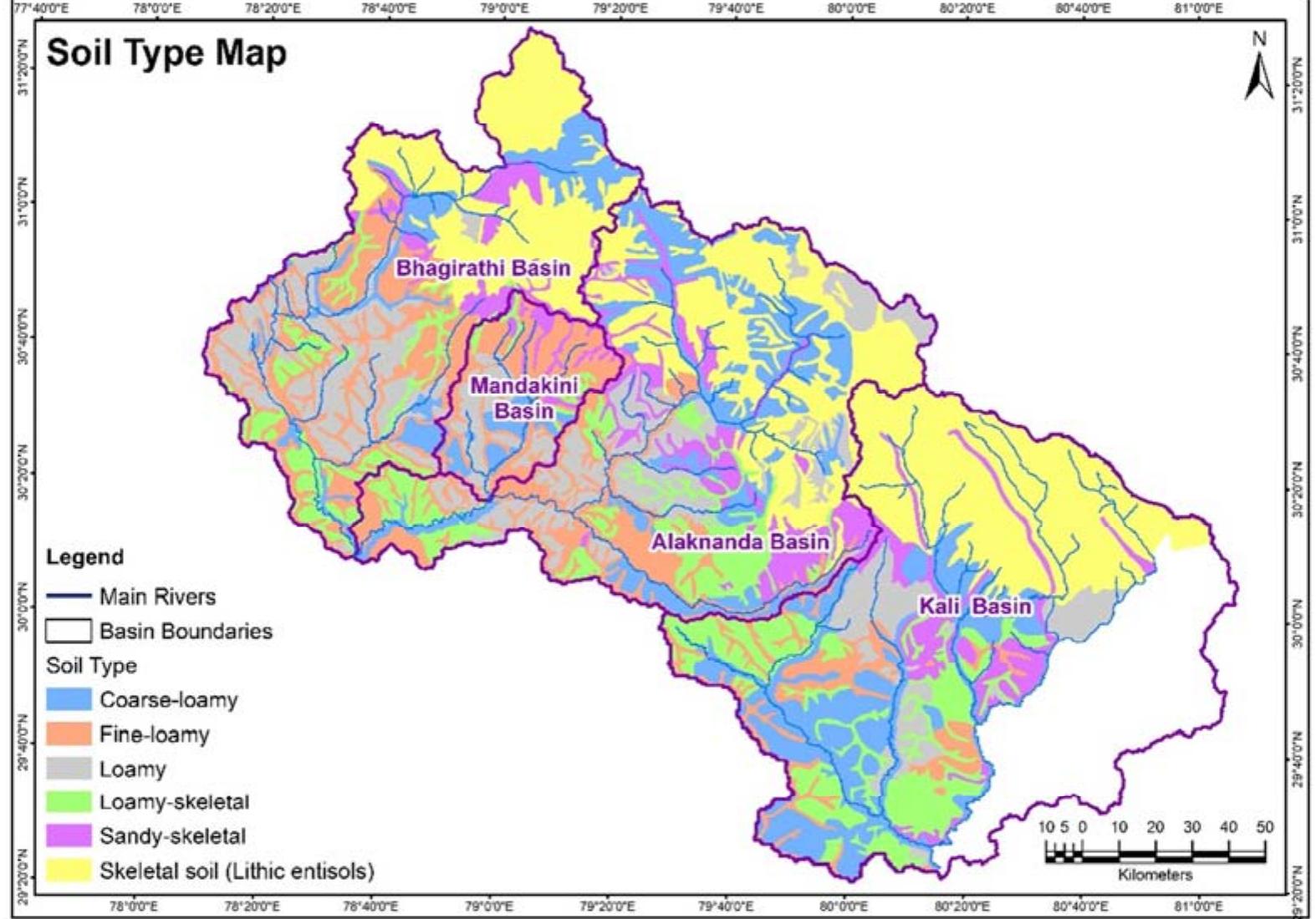 Soil map of river basins in uttarakhand. (lithic entisols)