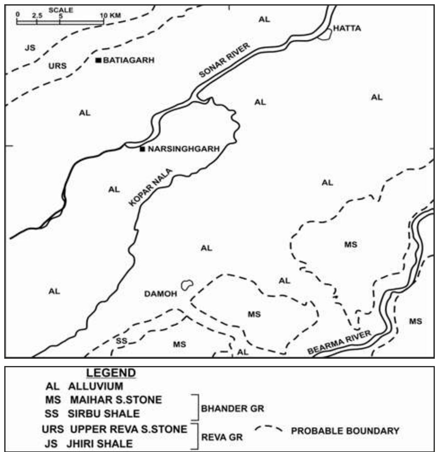 Simplified geological map of upper vindhyans from damoh area
