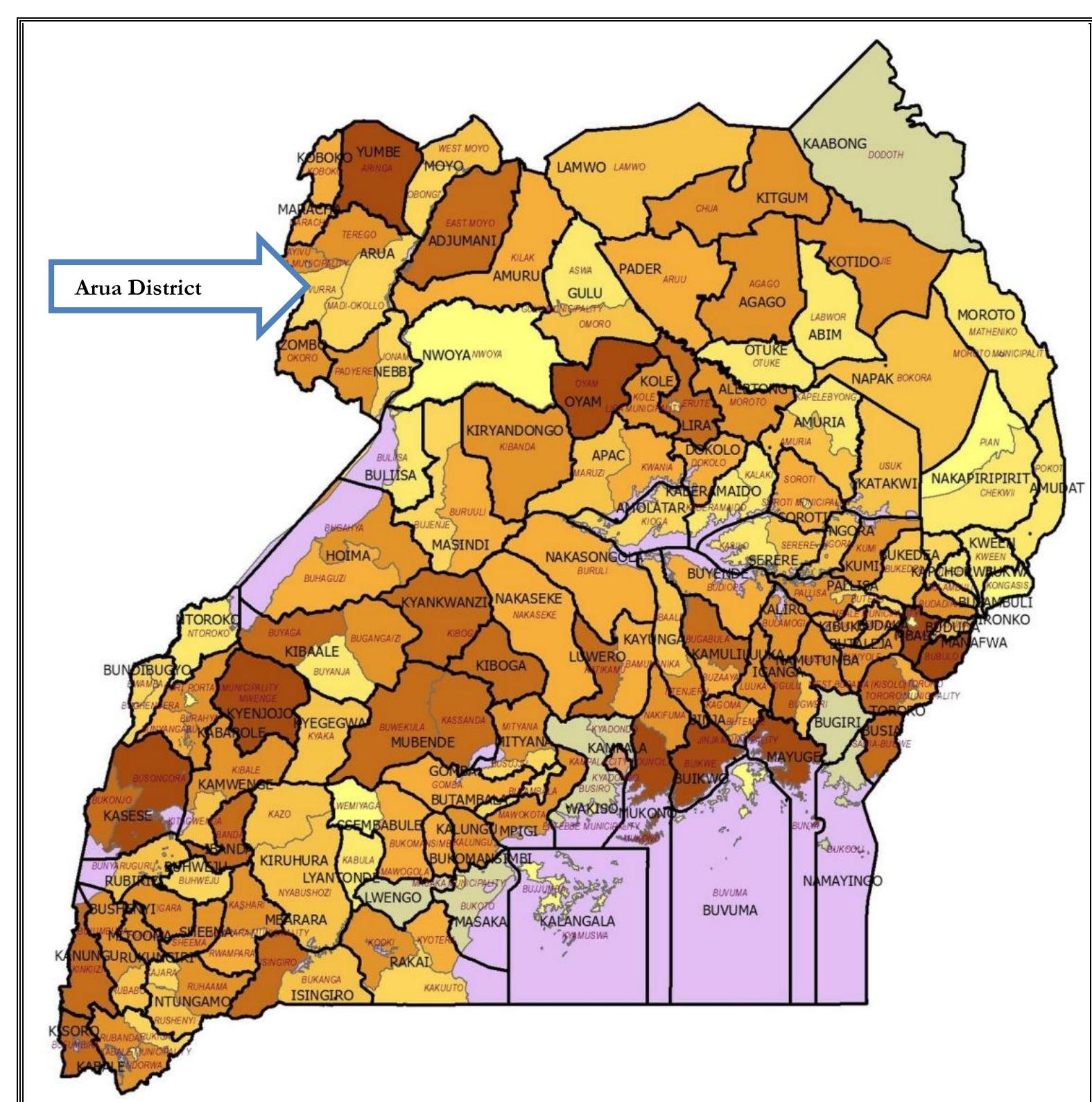 Appendix 3 : map of uganda showing the position of arua