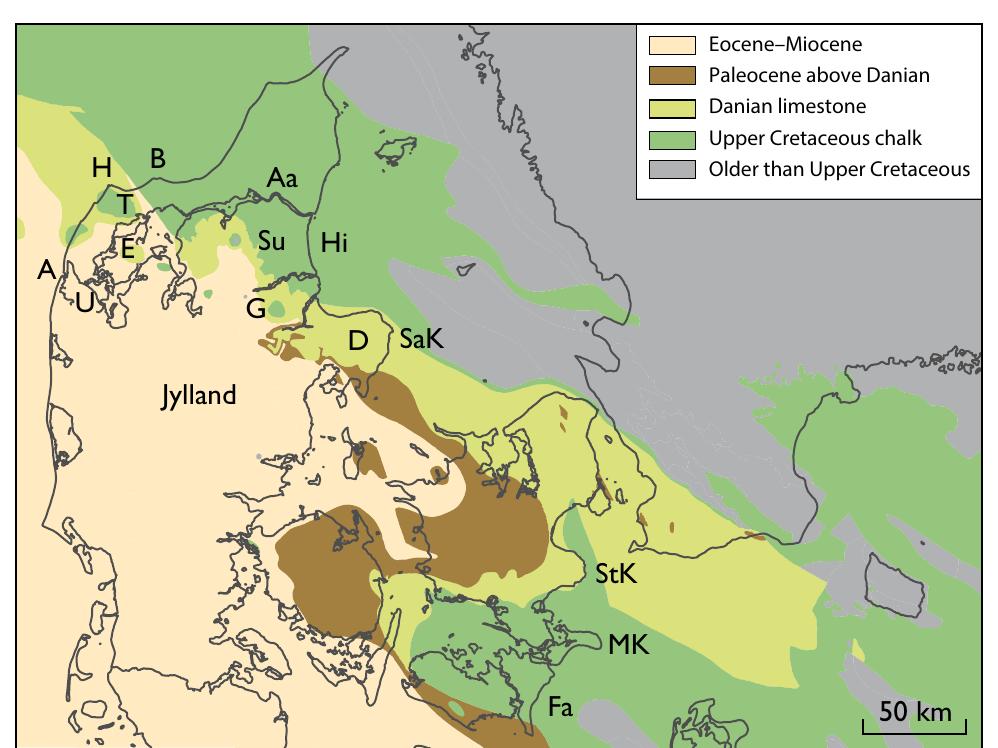 Geological map showing the distribution of chalk and