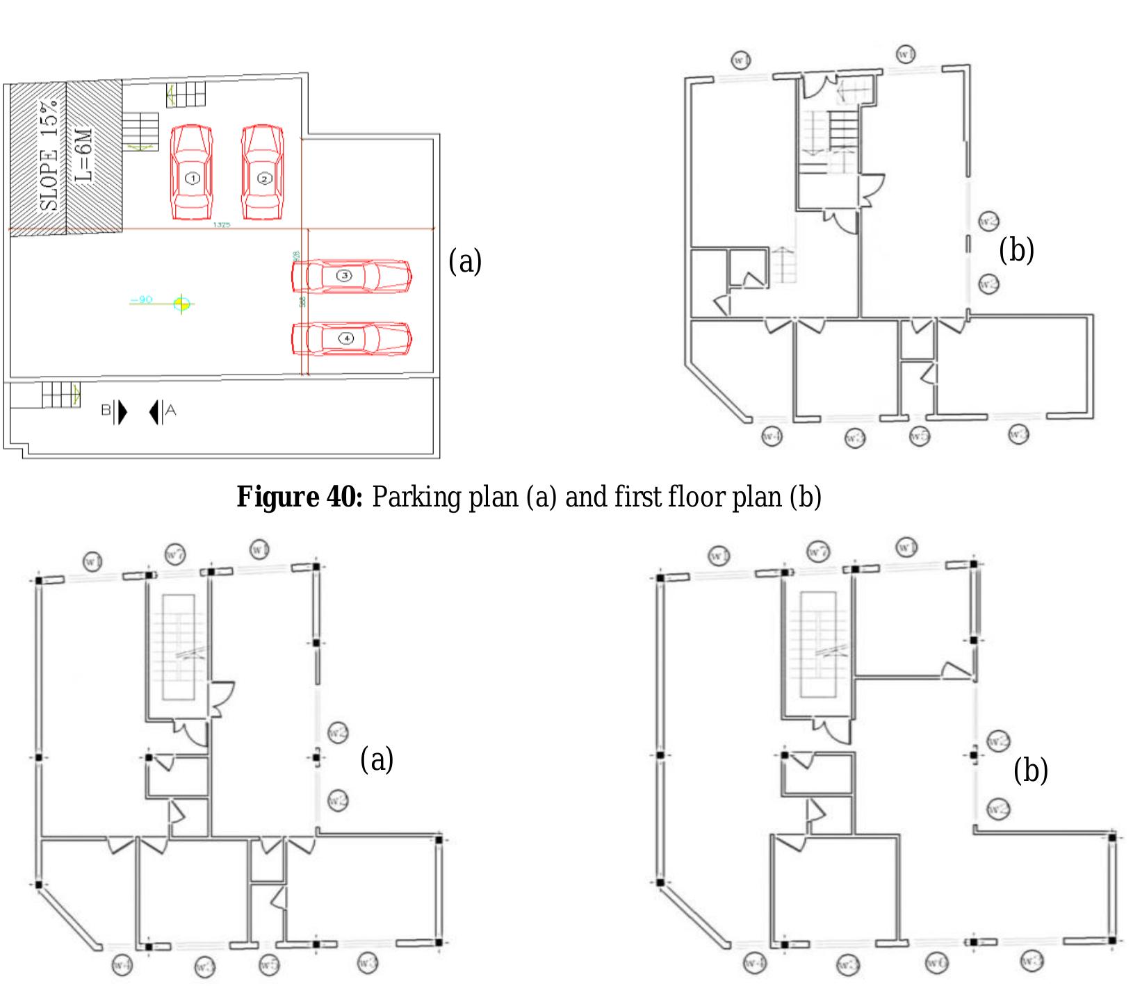 Second and third floor plan (a) fourth floor plan (b)
