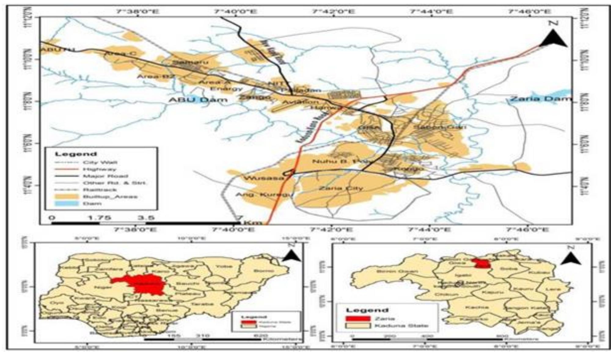 Map of zaria city and its environs. source: administrative