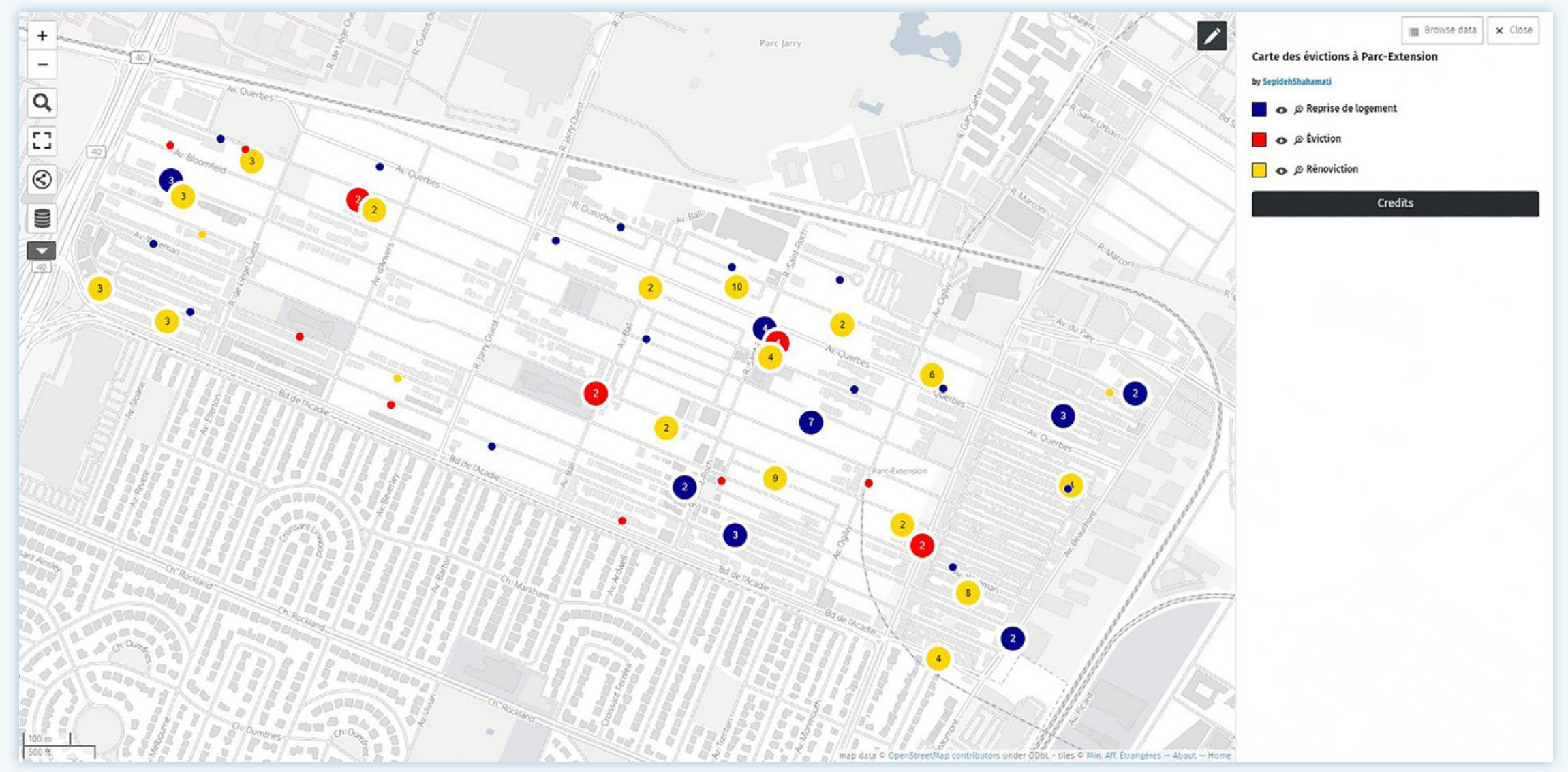 Eviction map of parc-extension by peamp. full credits and