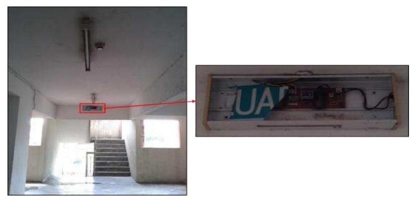 Vandalized emergency exit sign there were inadequate