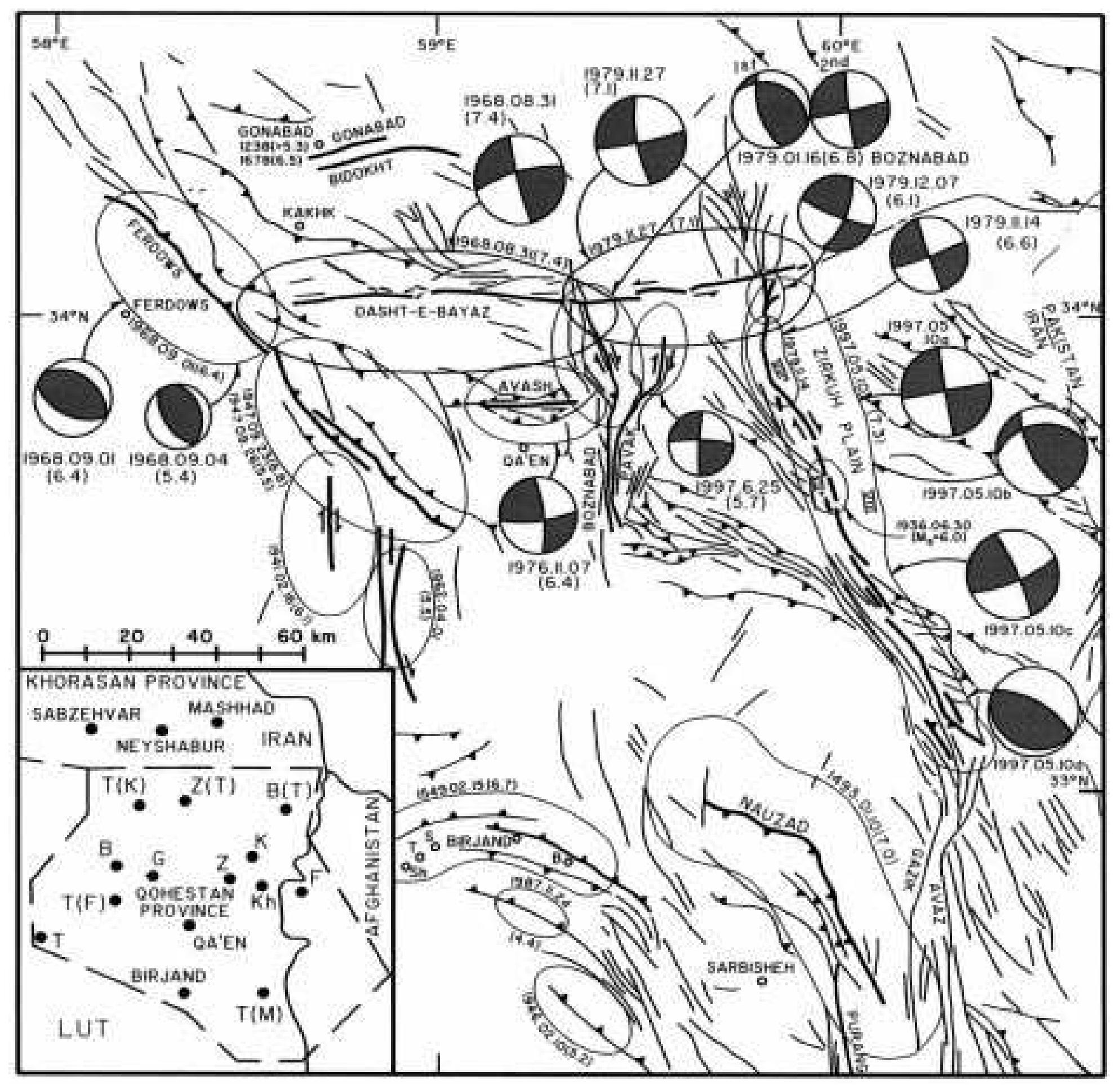 Fault/seismicity map (located in fig. 1) of the qa’en area