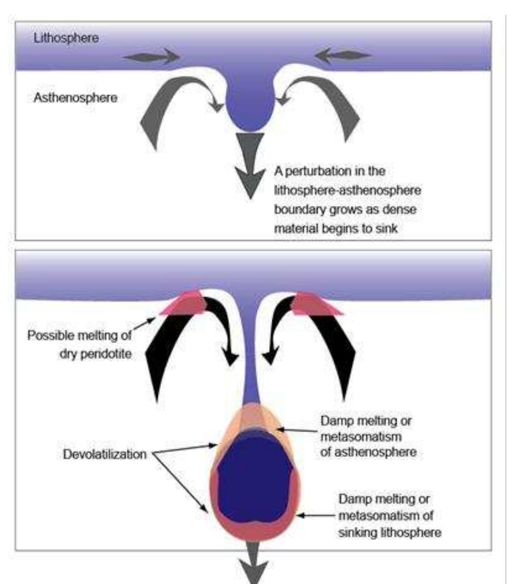 Schematic model of lithospheric drip melting (after furman