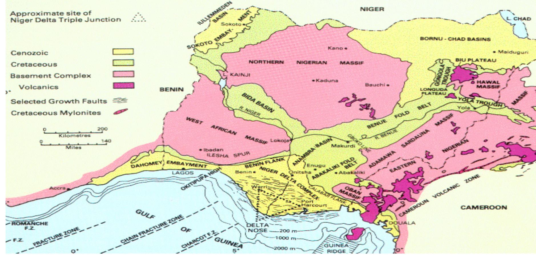 Geological map of nigeria with main sedimentary basins,