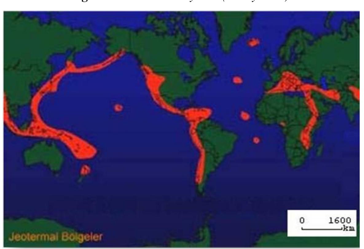 Map of plates and volcanic areas in the world (ilgar, 2005)