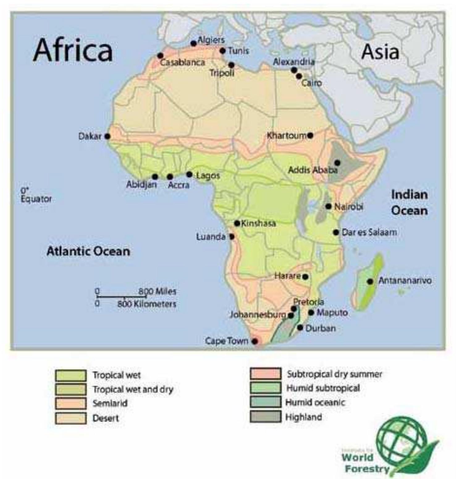 Main climate zones of africa (developed by the institute for