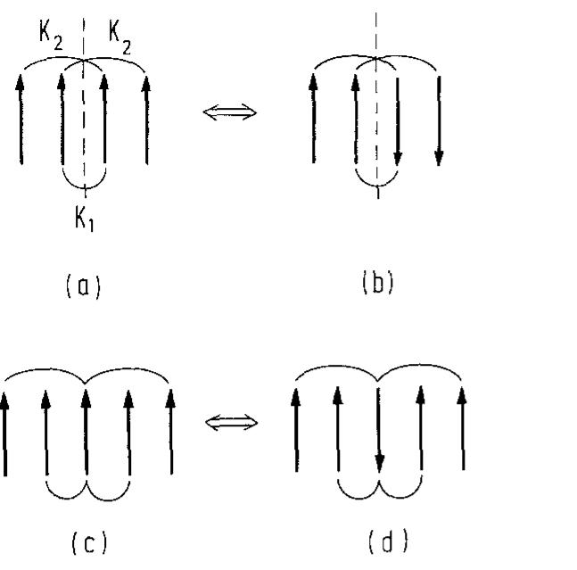 Illustration of spin configurations (a) before and (b) after