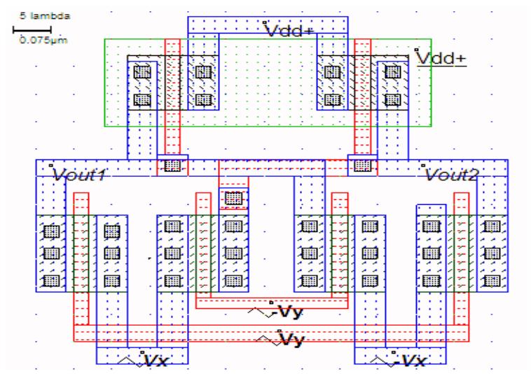 Layout of the four quadrant multiplier circuit in